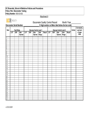 Fillable Online medschoolcompliance ucr Glucometer Quality Control Log ...