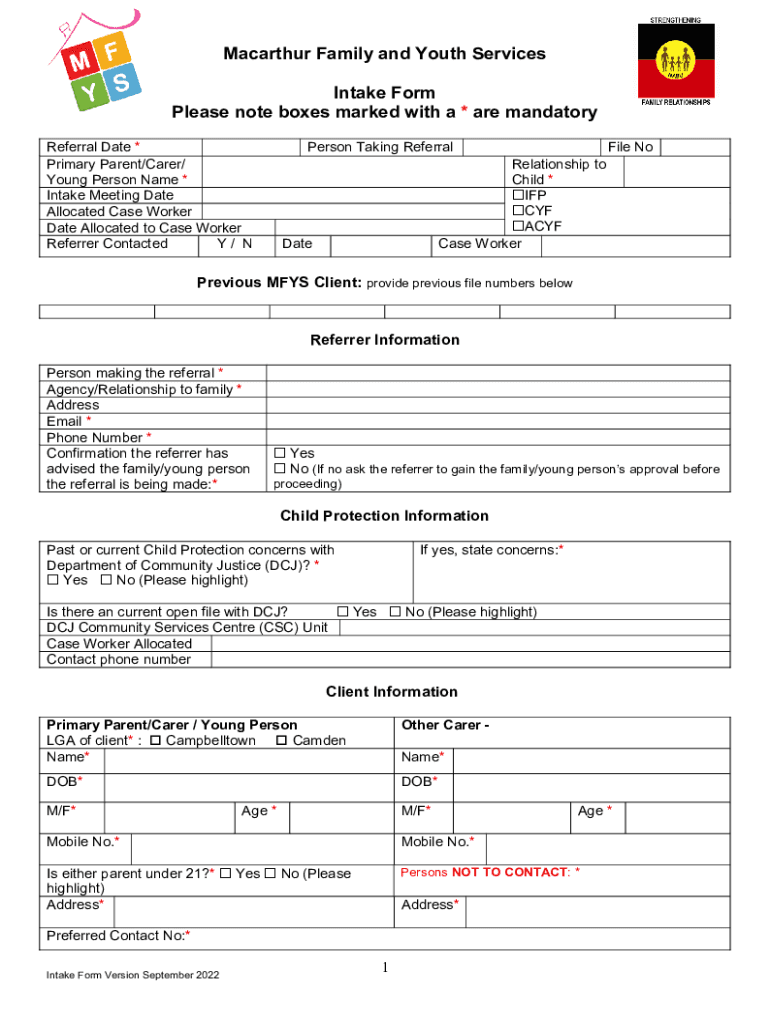 Fillable Online Client Intake Form - Macarthur Gateway Resource Service ...
