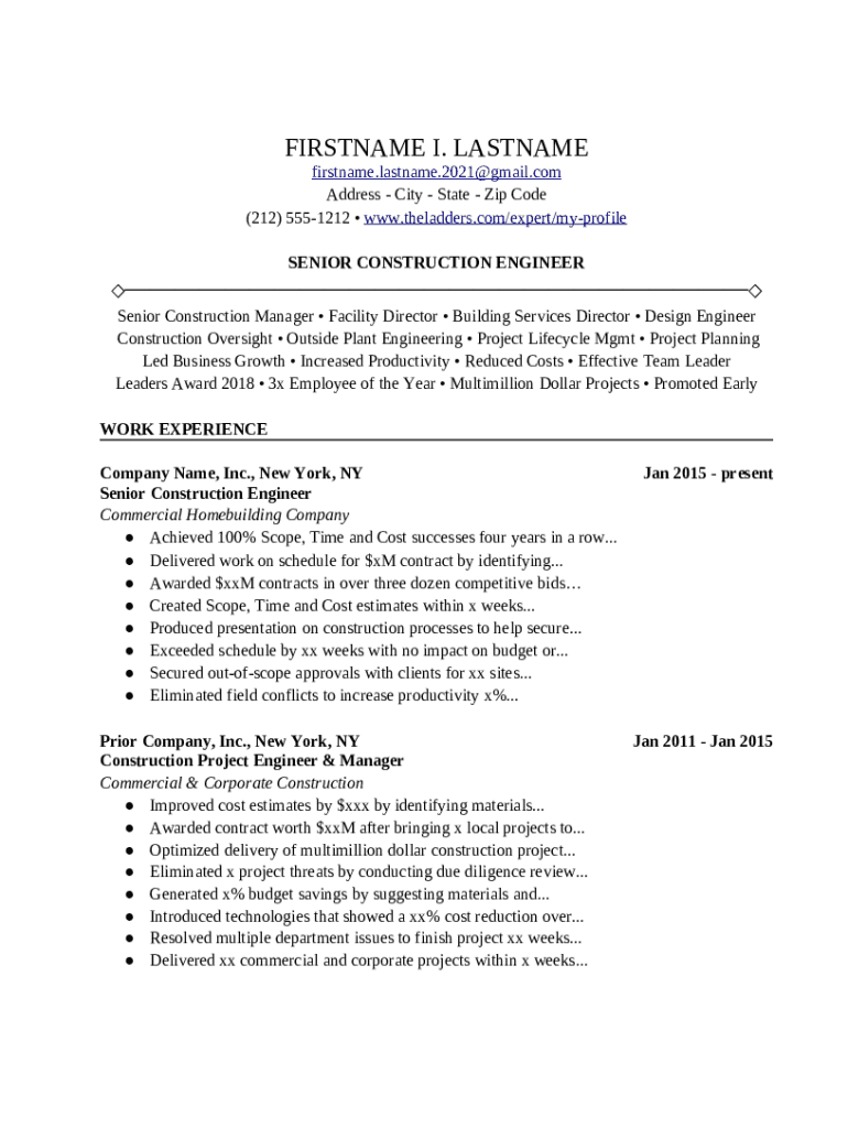 Senior Construction Engineer Free Resume Template. Effective ...
