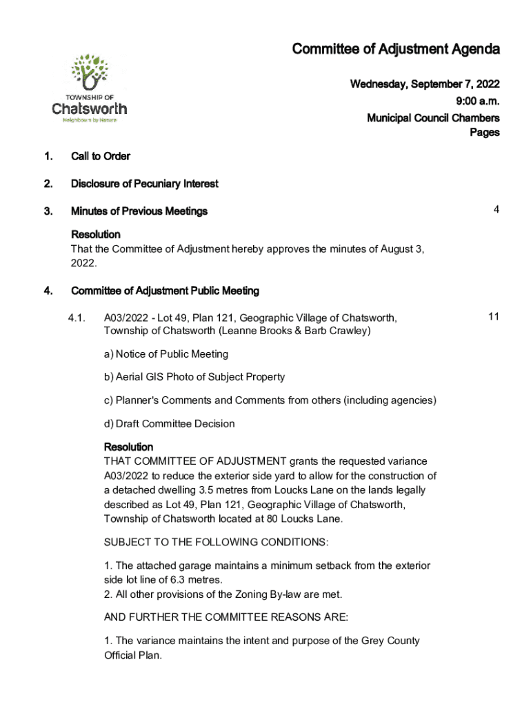 Fillable Online Committee of Adjustment Agenda - the Township of Chatsworth Fax Email Print ...