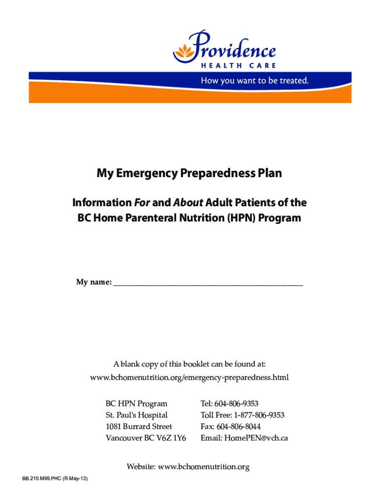 Fillable Online phc eduhealth My Emergency Preparedness Plan ...