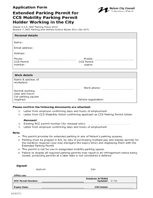 Fillable Online Application Form - Extended Parking Permit for CCS ...