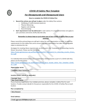 Fillable Online COVID-19 Safety Plan Template For Showgrounds and ...
