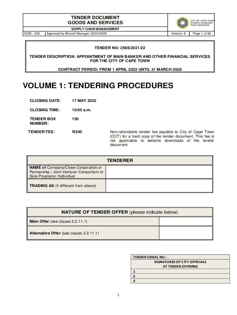 Fillable Online TENDER DESCRIPTION: APPOINTMENT OF MAIN BANKER AND OTHER FINANCIAL SERVICES Fax ...