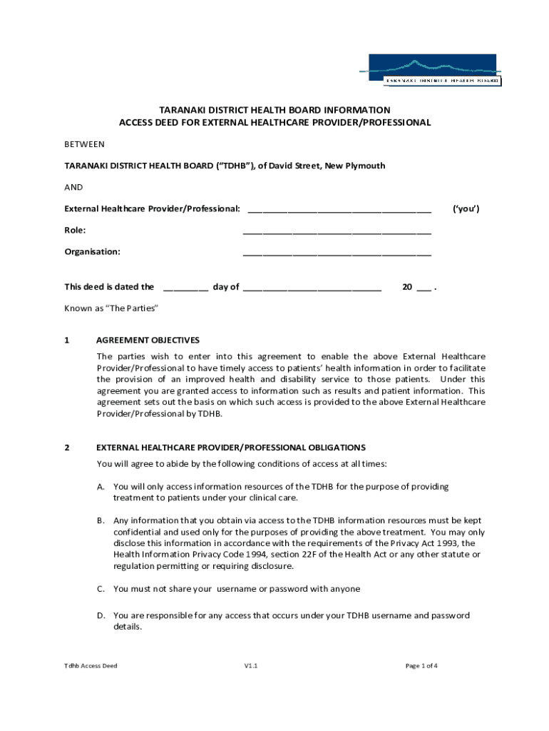 Fillable Online TDHB Access Deed Fax Email Print - pdfFiller