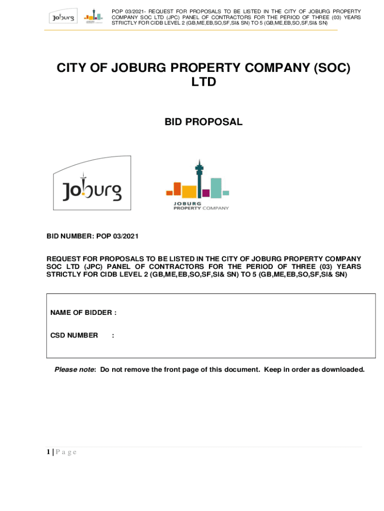 Fillable Online jhbproperty co City Of Joburg Property Company (SOC ...