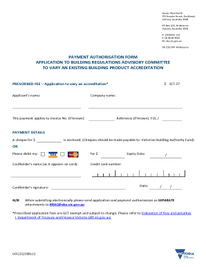 Fillable Online PAYMENT AUTHORISATION FORM APPLICATION TO ... Fax Email Print - pdfFiller