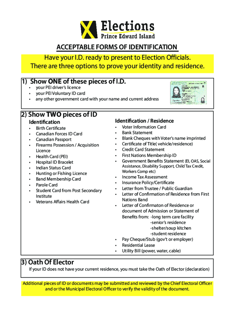 Fillable Online acceptable forms of identification - Elections PEI Fax Email Print - pdfFiller