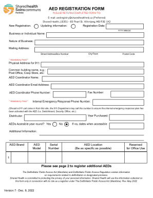 Fillable Online AED Registration Form - Shared Health Fax Email Print ...