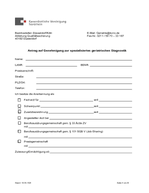 Fillable Online Antrag auf Genehmigung zur spezialisierten geriatrischen Diagnostik Fax Email ...