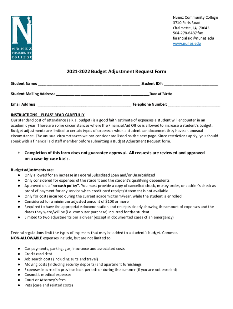 Fillable Online 2021-2022 Budget Adjustment Request Form - Amazon AWS ...