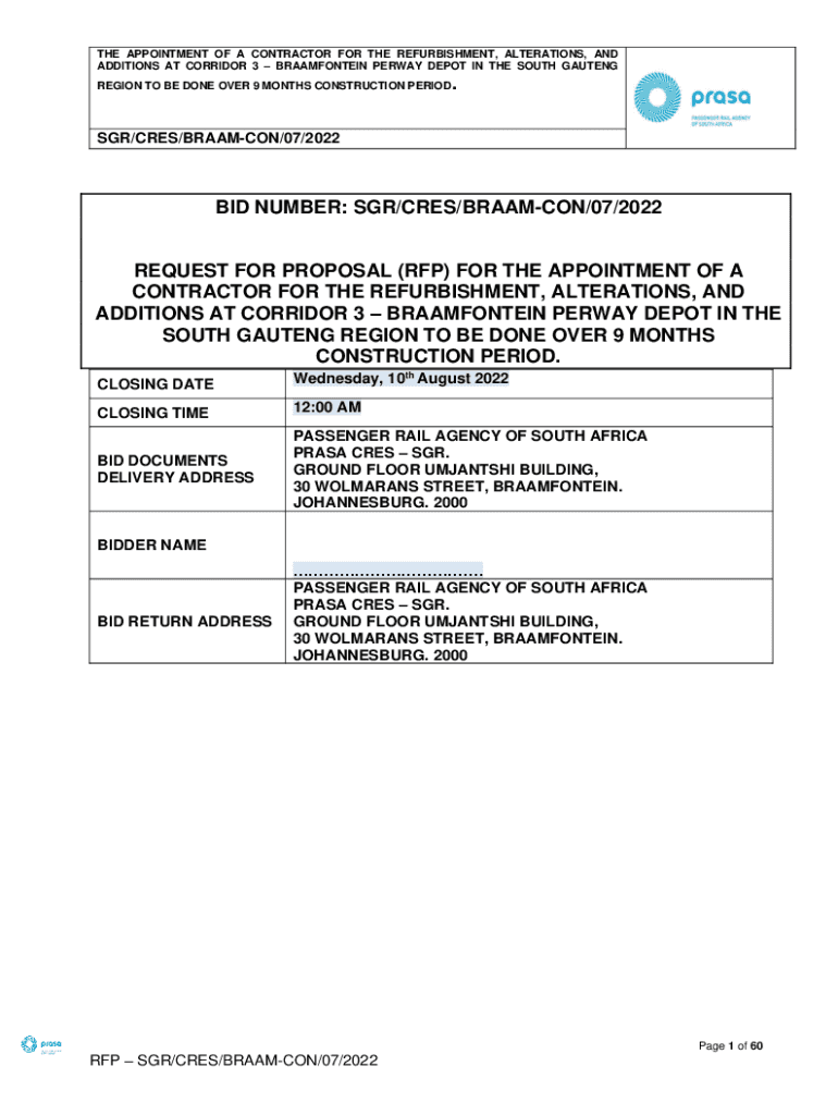 Fillable Online Tenders for Passenger Rail Agency of South Africa (PRASA) Fax Email Print ...