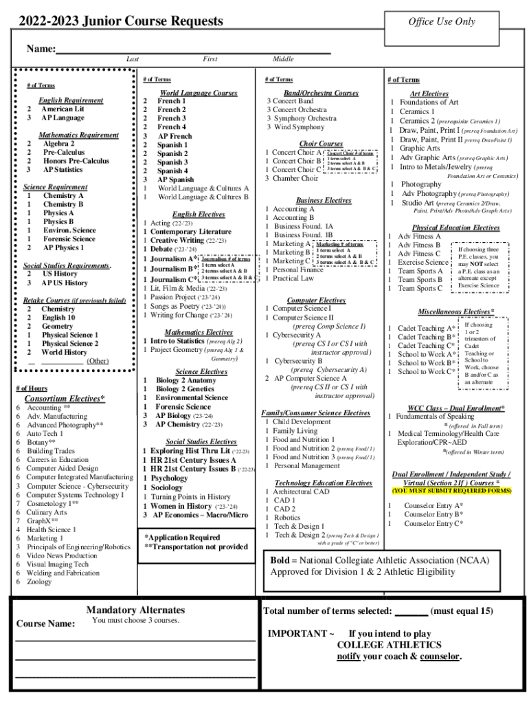 Fillable Online Grade 10 20222023 Course Selection Worksheet Fax Email Print - pdfFiller