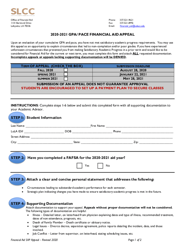 Fillable Online Financial Aid Appeal Form for Satisfactory Academic ...