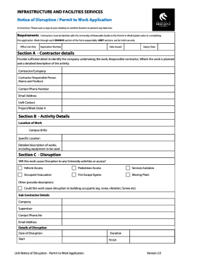 Fillable Online UoN Notice of Disruption - Permit to Work Application ...