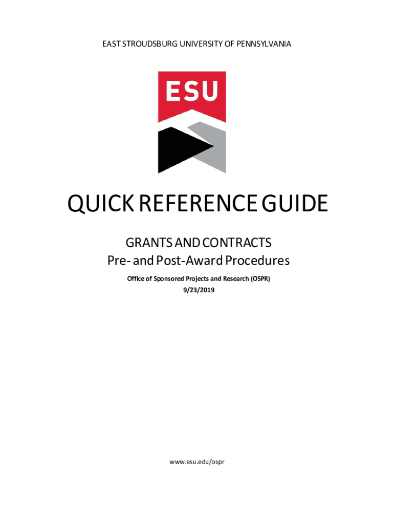Fillable Online QUICK REFERENCE GUIDE. GRANTS AND CONTRACTSPre- and Post-Award Procedures Fax ...