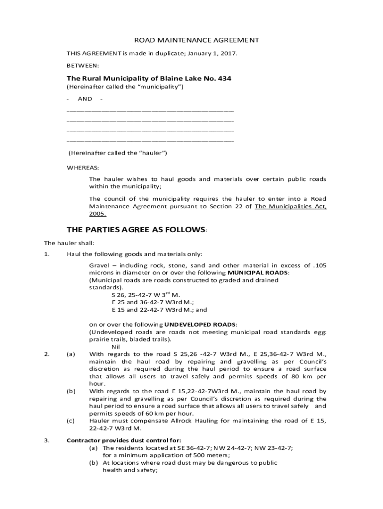 Fillable Online using the road maintenance agreement template Fax Email ...