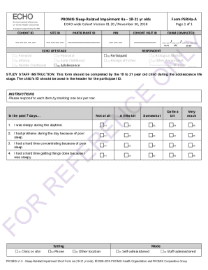 Fillable Online PROMIS Short Form v1.0 Sleep-Related Impairment 4a ...