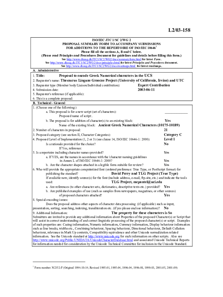Fillable Online stephanus tlg uci iso/iec jtc 1/sc 2/wg 2 proposal ... Fillable Online stephanus tlg uci iso/iec jtc 1/sc 2/wg 2 proposal ...