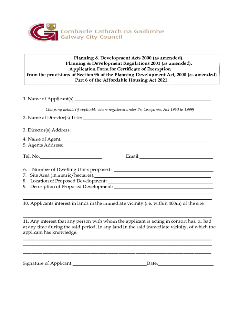 Fillable Online Planning & Development Acts 2000 (as amended). Fax ...