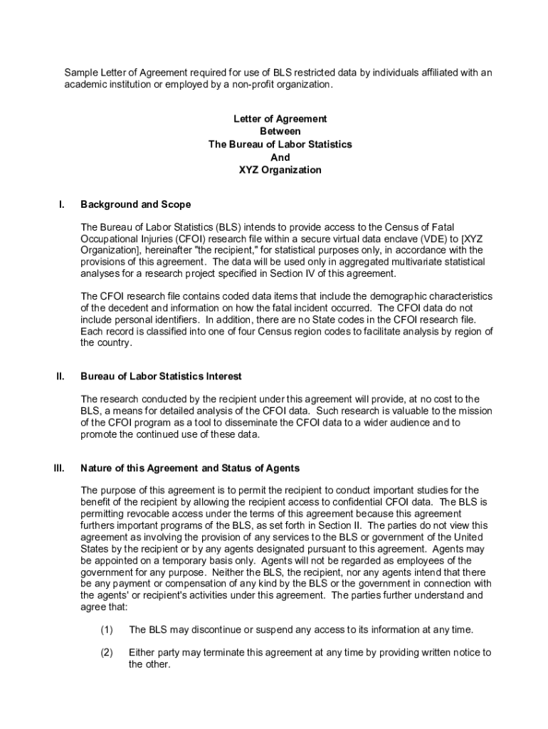 Fillable Online Sample Letter of Agreement required for use of BLS ...