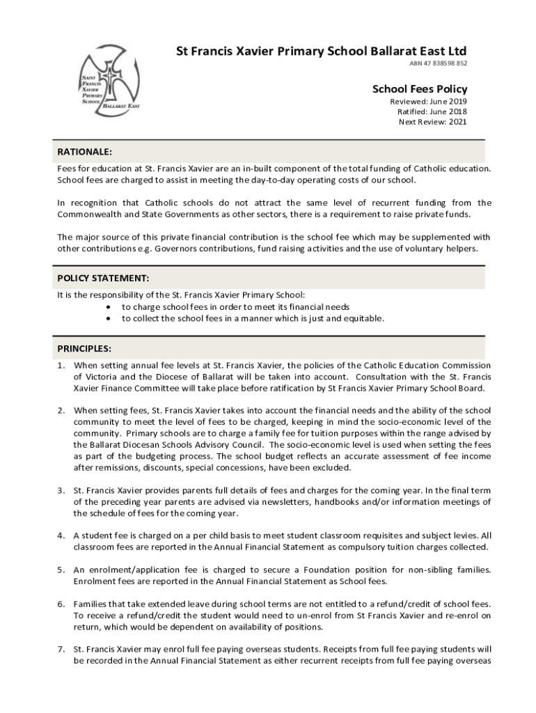 Fillable Online School fees at St Francis Xavier School - Good Schools ...