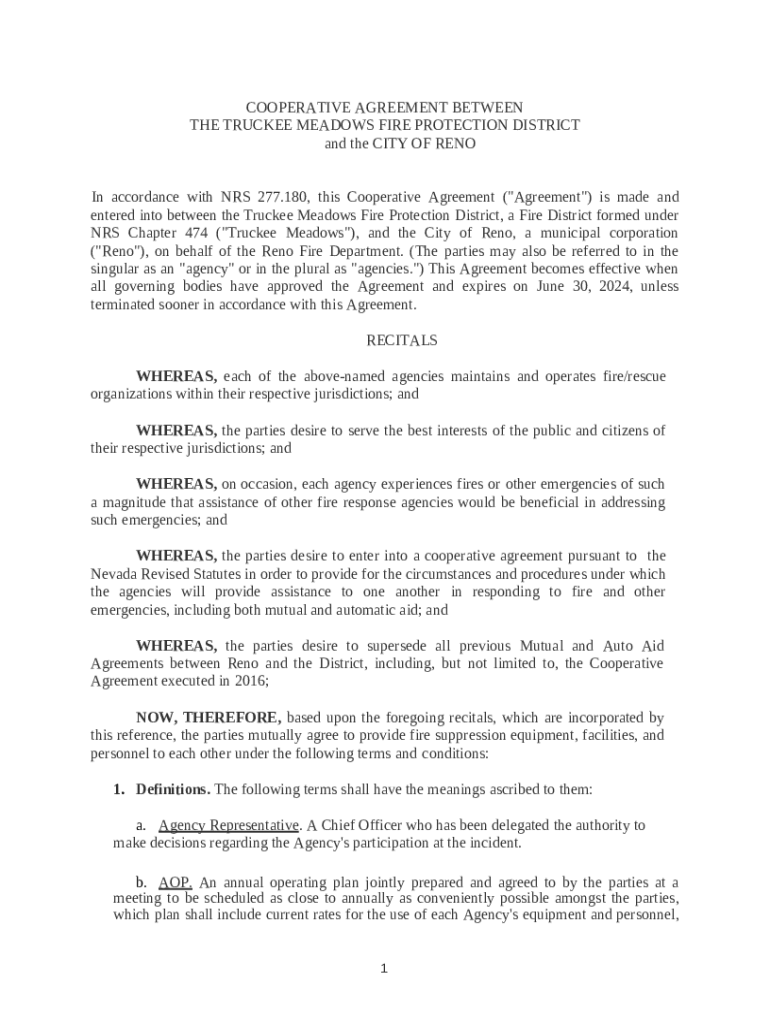 Item #9 Reno Cooperative Agreement - REVISED Doc Template | pdfFiller