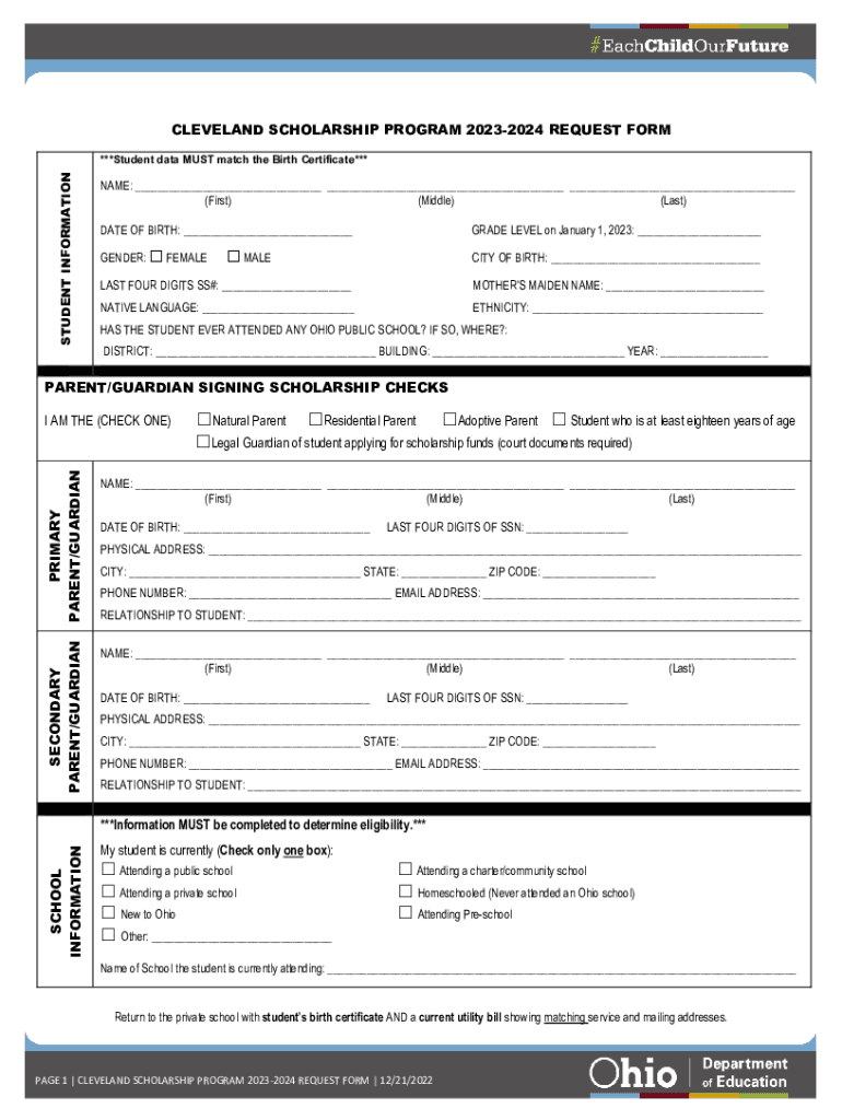 Fillable Online edchoice scholarship program 2022-2023 request form Fax ...