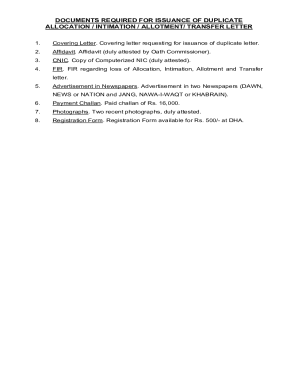 Fillable Online DOCUMENTS REQUIRED FOR ISSUANCE OF DUPLICATE ... Fax ...
