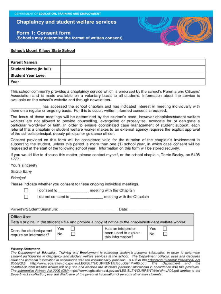 Fillable Online Introduction to the Online Services Consent Form for ...