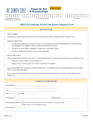 Fillable Online financialaid ucsc 2022-23 Graduate School Fee Waiver ...