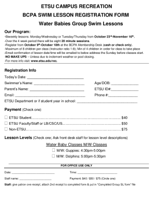 Fillable Online Swim Lessons Baby Bubbles and Swim Team - Rutherford Pool Fax Email Print ...