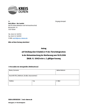 Fillable Online Antrag auf Erteilung einer Erlaubnis nach11 des Tierschutzgesetzes. Tierschutz ...
