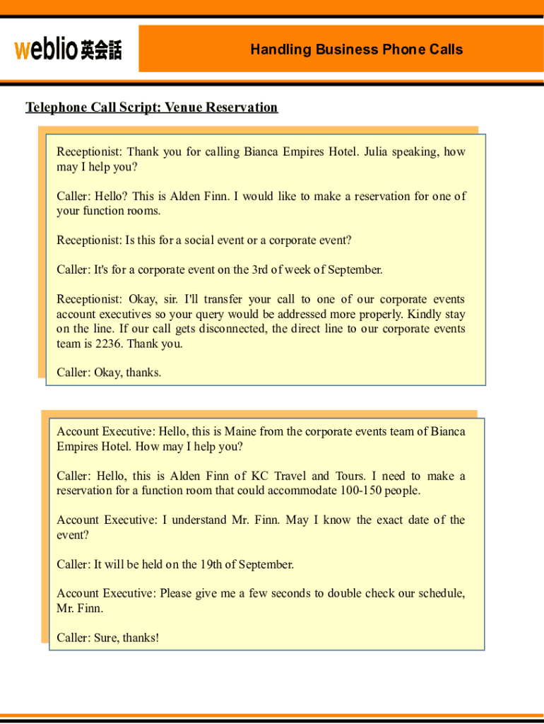 Fillable Online Transferring your call with pleasure Sample telephone ...