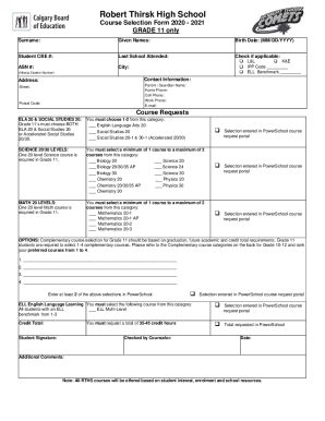 Fillable Online Robert Thirsk High School - Course Selection Form 2020 ...