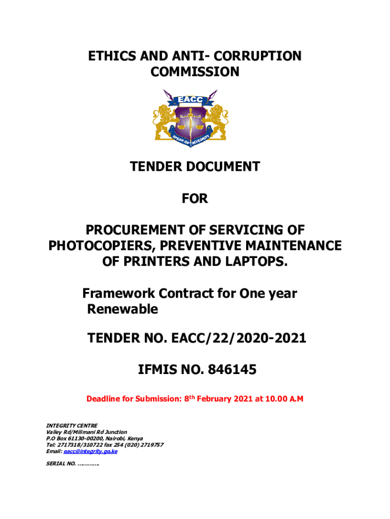 Fillable Online ethics and anti- corruption - Tenders Kenya Fax Email ...