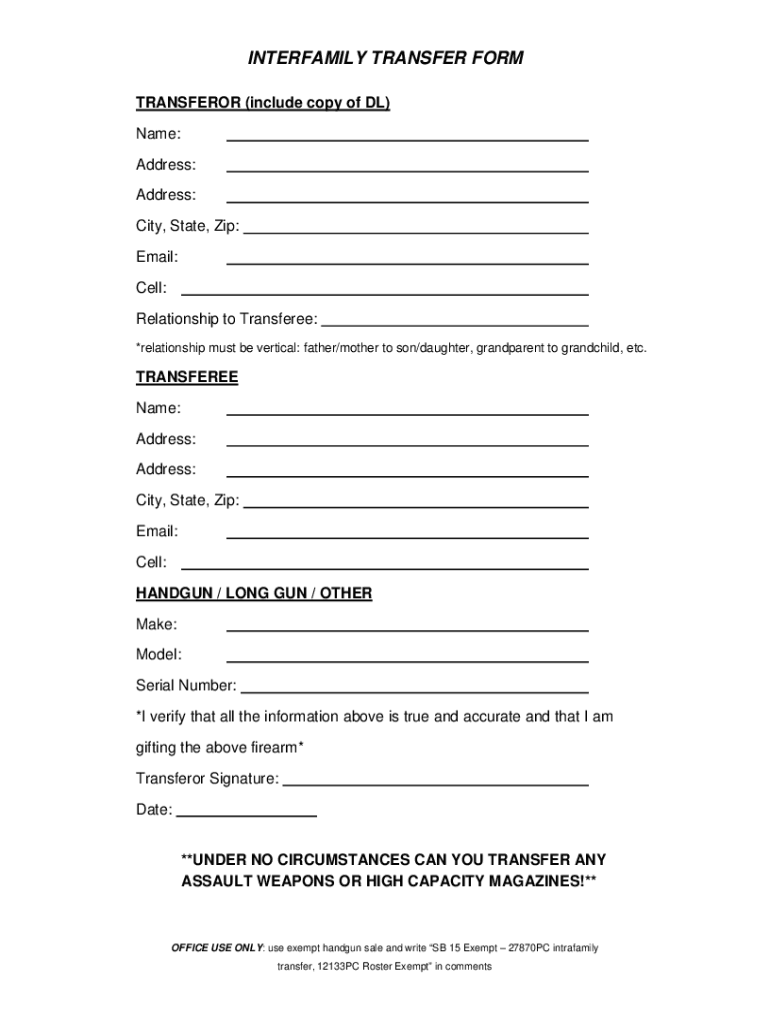 Fillable Online INTERFAMILY TRANSFER FORM - Amazon S3 Fax Email Print - pdfFiller