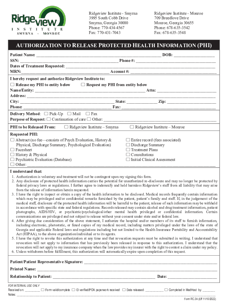 Fillable Online Authorization to Release Protected Health Information (PHI).pdf Fax Email Print ...