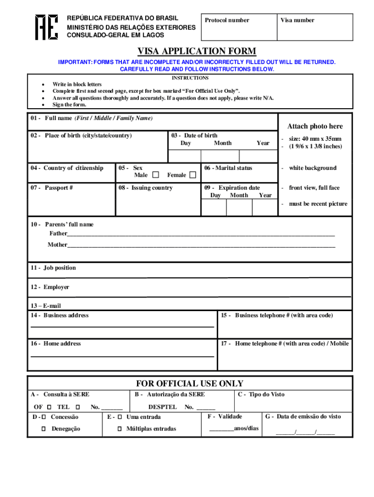 Fillable Online FORMULRIO DE PEDIDO DE VISTO VISA APPLICATION ... Fax Email Print - pdfFiller