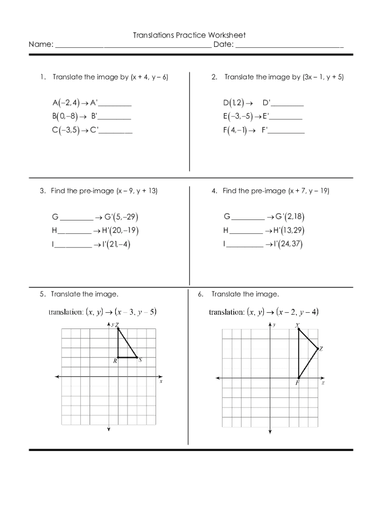Fillable Online Translations Practice Worksheet Name - Coordinate ...