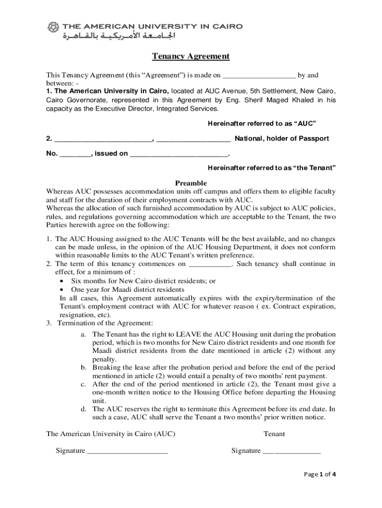 Fillable Online documents aucegypt Tenancy Agreement - The American University in Cairo Fax ...