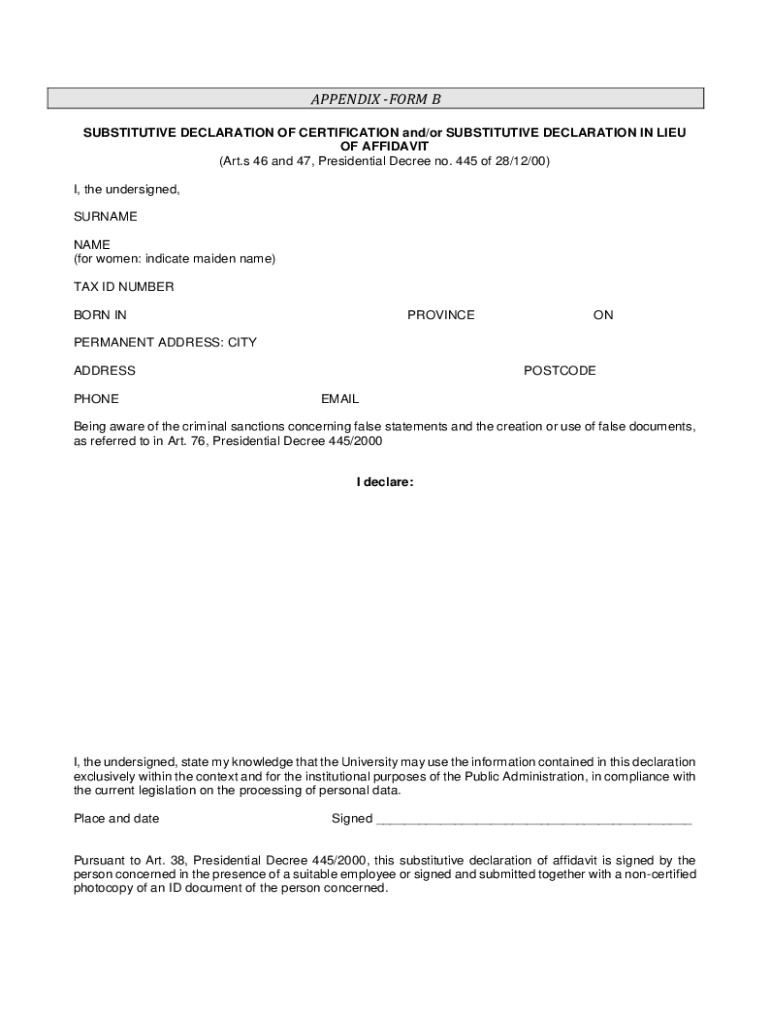 Fillable Online Declaration In Lieu Of Certification And Affidavit Pursuant To Fax Email