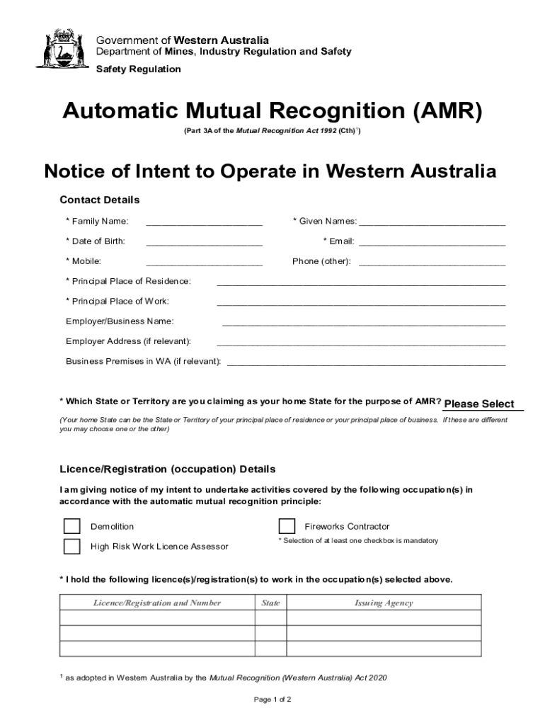 Fillable Online Application for mutual recognition of Australian ...