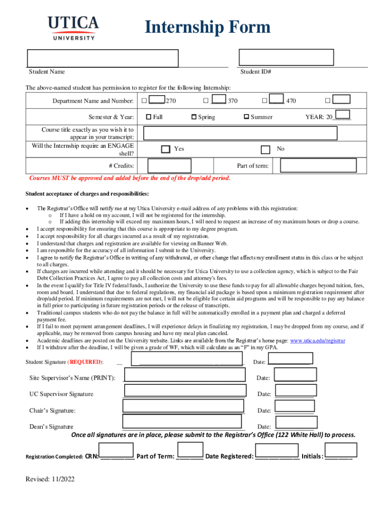 Fillable Online Internship Form - Utica University Fax Email Print ...