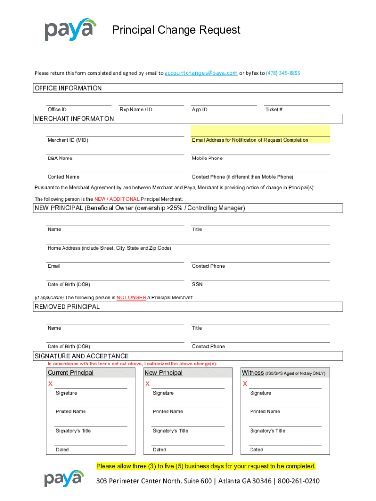 Fillable Online Principal Change Request Fax Email Print - pdfFiller
