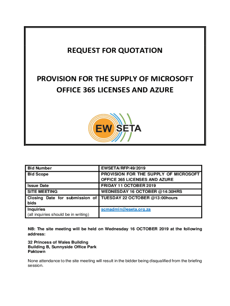 Fillable Online REQUEST FOR QUOTATION PROVISION FOR THE SUPPLY ... Fax ...