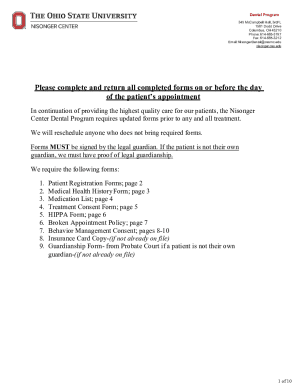 Fillable Online nisonger osu Nisonger Center Dental Program - The Ohio State University Fax ...