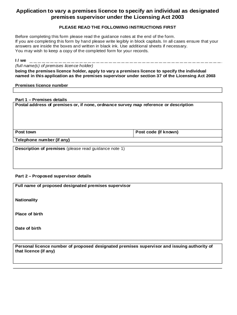 Online Vary a Designated Premises Supervisor Doc Template | pdfFiller