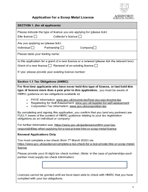 Fillable Online Application for a Scrap Metal LicenceAshford Borough ...