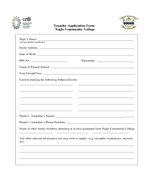 Fillable Online Transfer Application Form Nagle Community College Fax ...